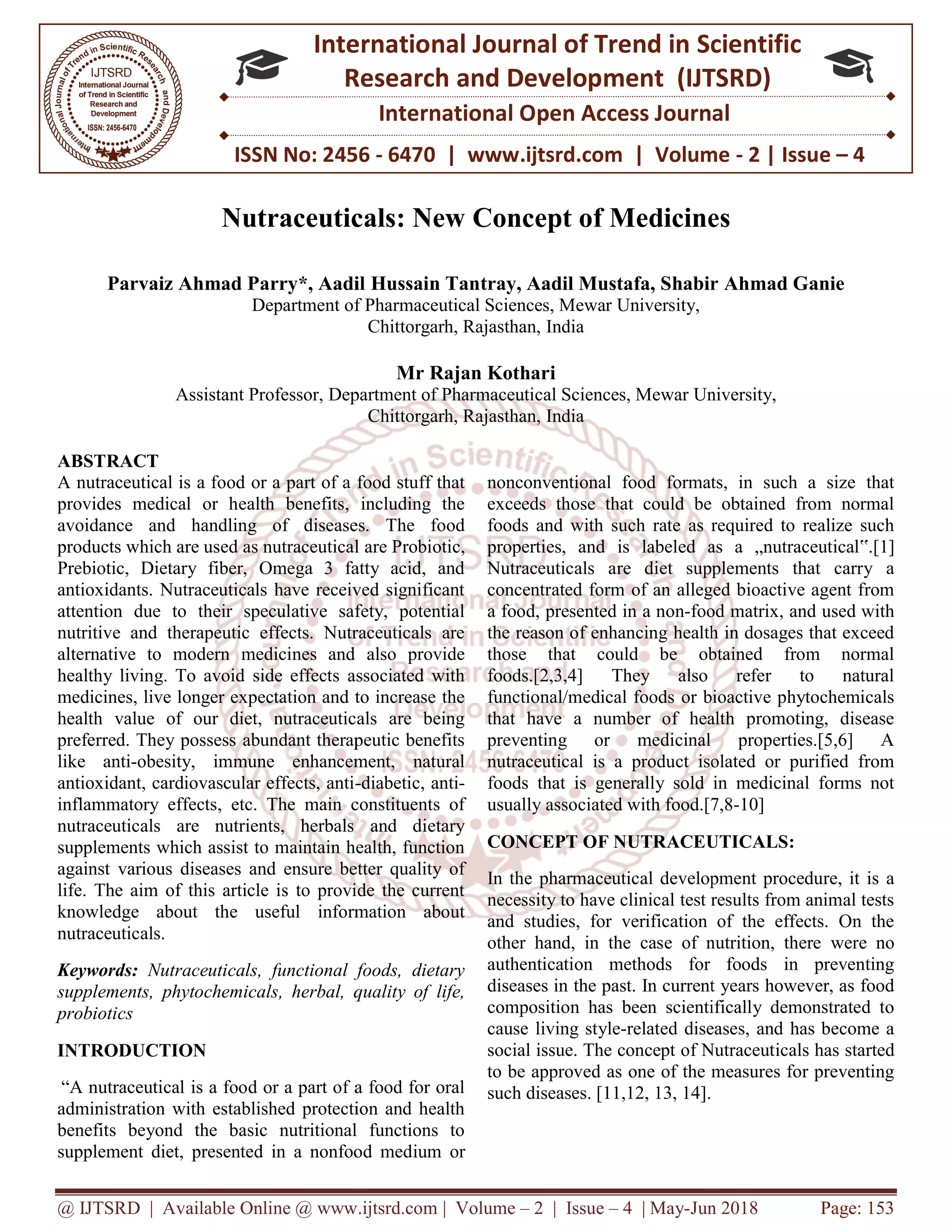 Nutraceuticals: New Concept of Medicines | PDF