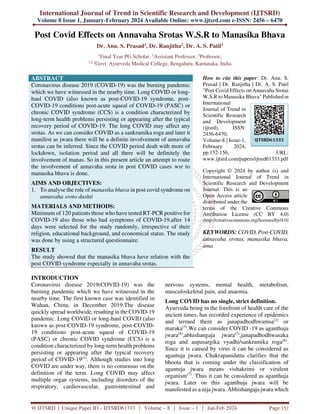 Post Covid Effects on Annavaha Srotas W.S.R to Manasika Bhava | PDF
