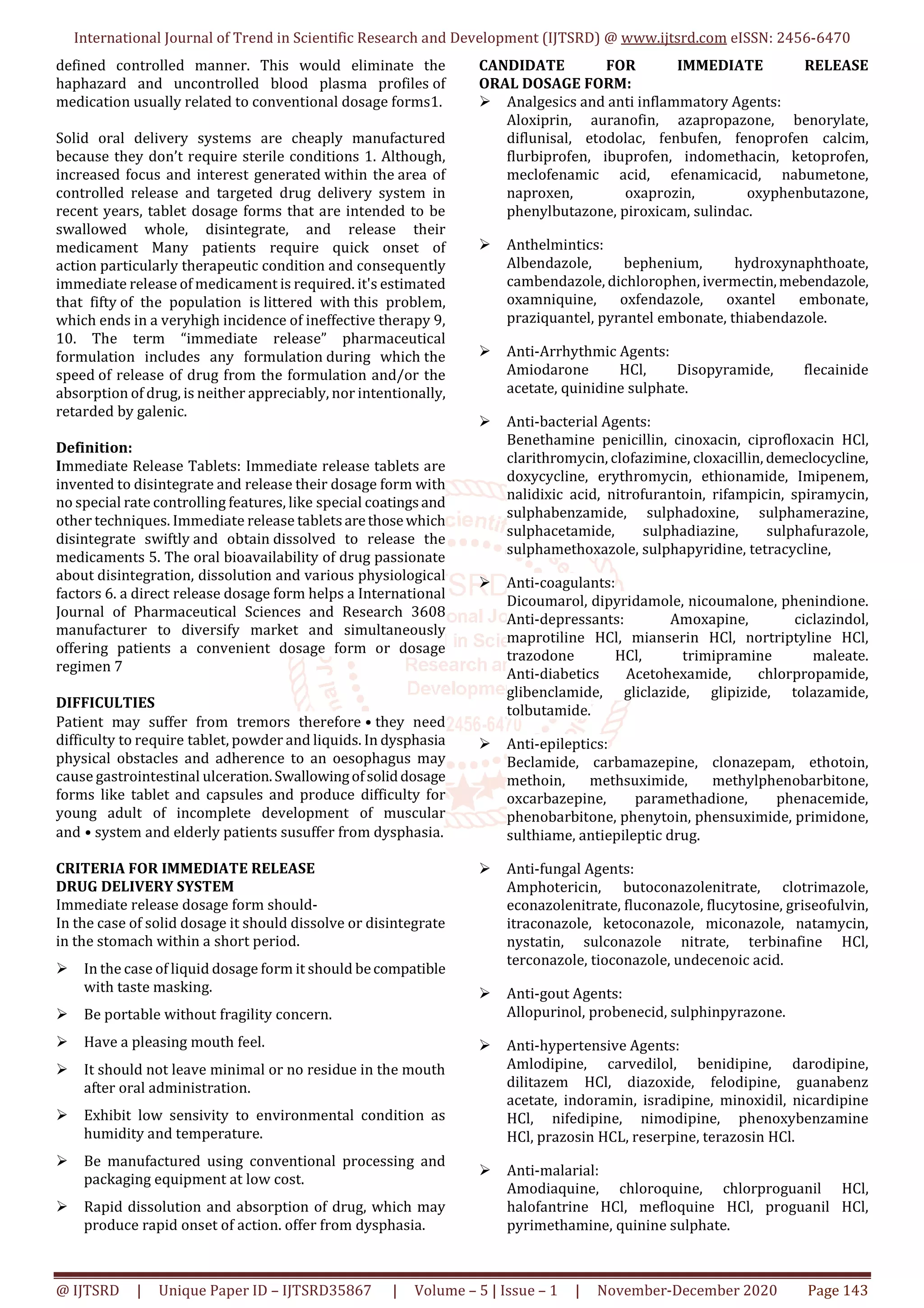 Preparation and Evaluation of Immediate Release Tablets | PDF