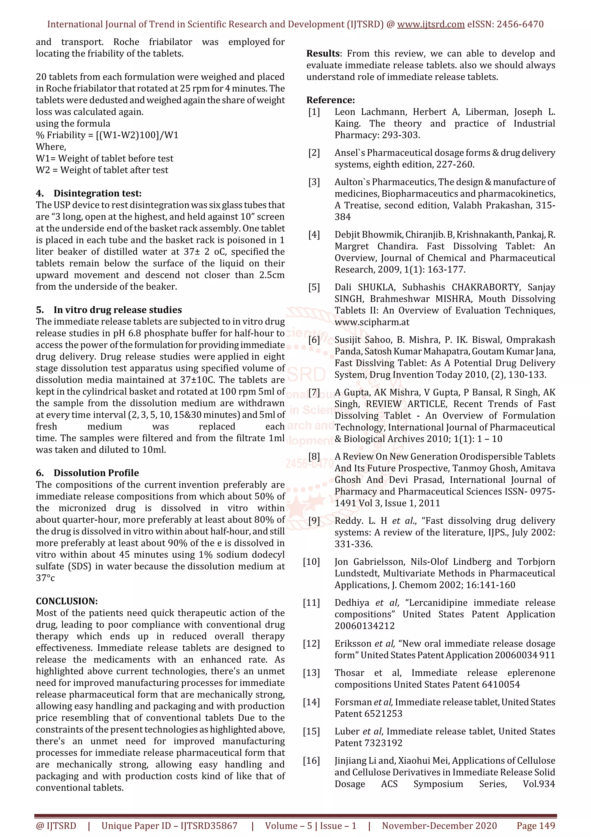 Preparation and Evaluation of Immediate Release Tablets | PDF