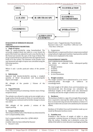 Preparation and Evaluation of Immediate Release Tablets | PDF