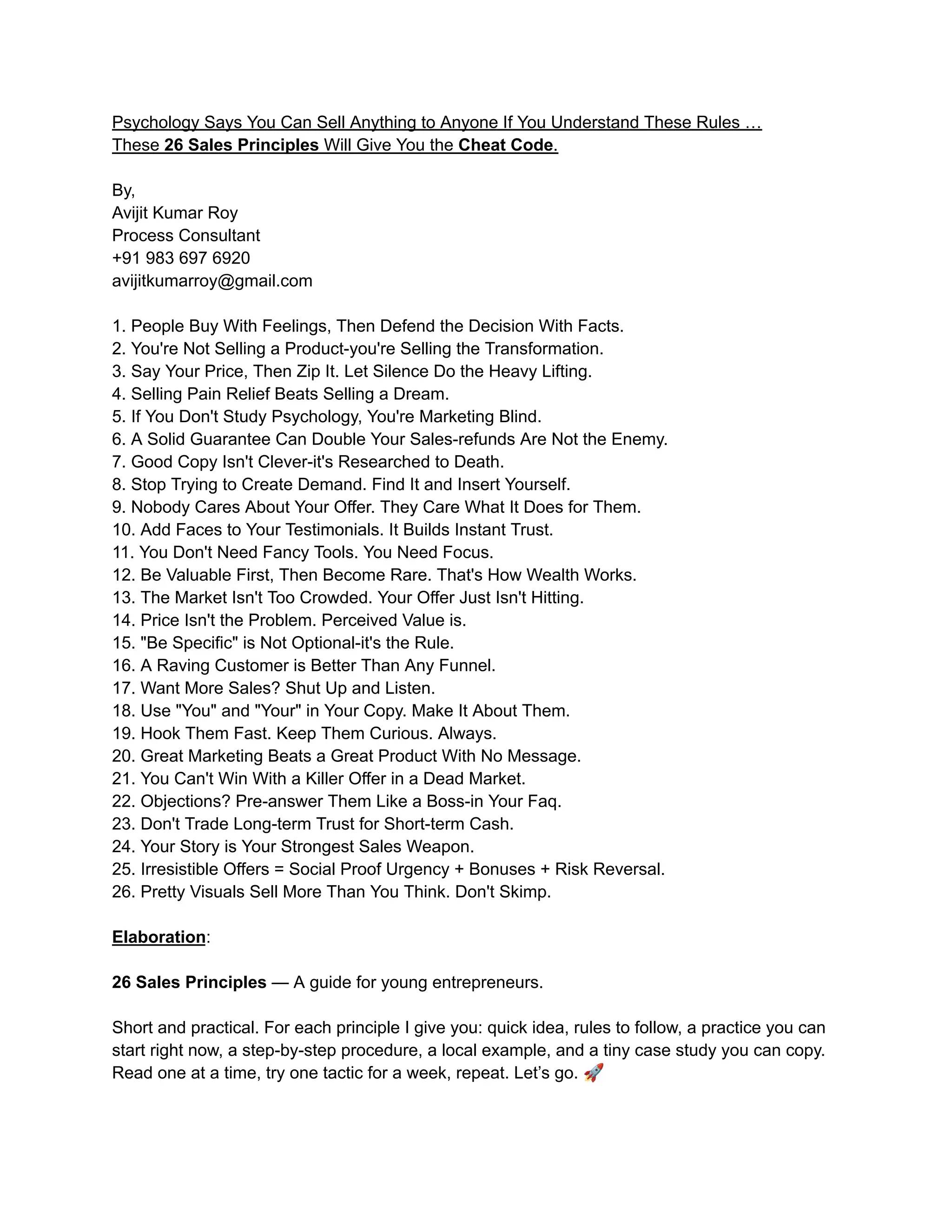 26 Sales Principles - Cheat Code marketing | PDF