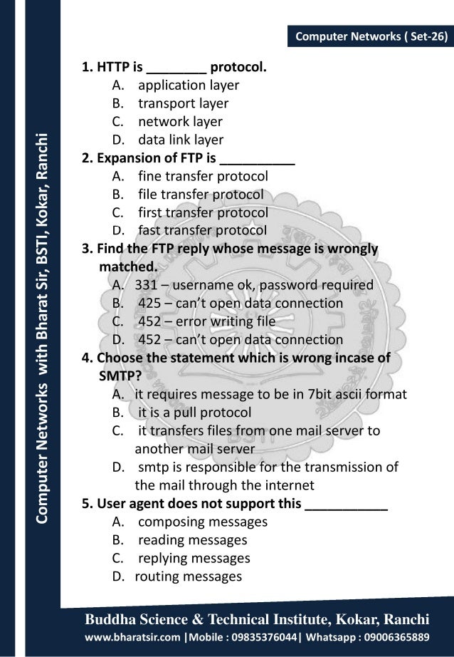 BSTI-BharatSir : Computer Network , Set-26 | PDF | Computing | Technology & Computing