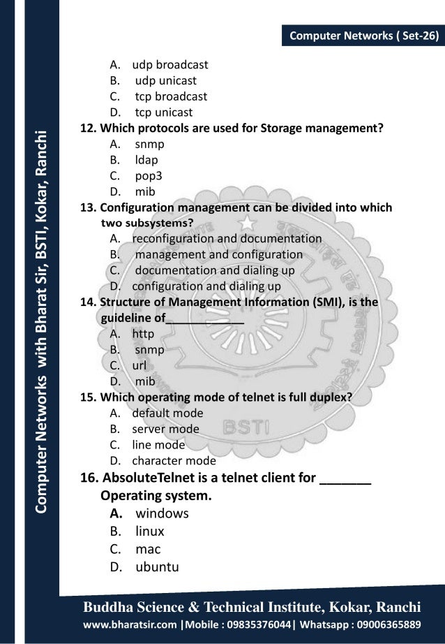 BSTI-BharatSir : Computer Network , Set-26 | PDF | Computing | Technology & Computing