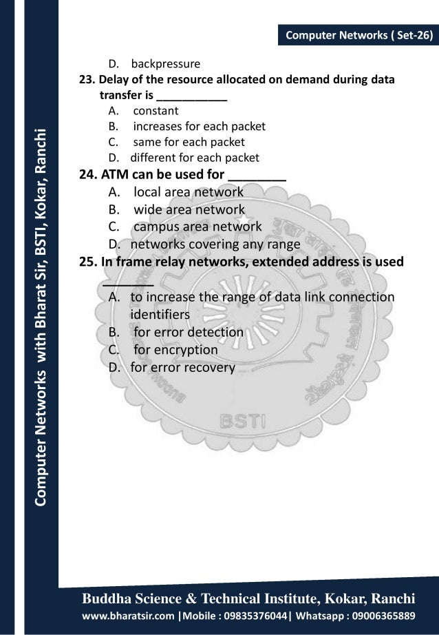 BSTI-BharatSir : Computer Network , Set-26 | PDF | Computing | Technology & Computing