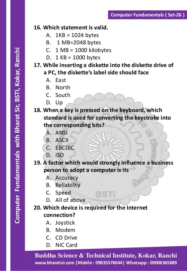 BSTI-BharatSir : Computer Fundamentals Set-26 | PDF