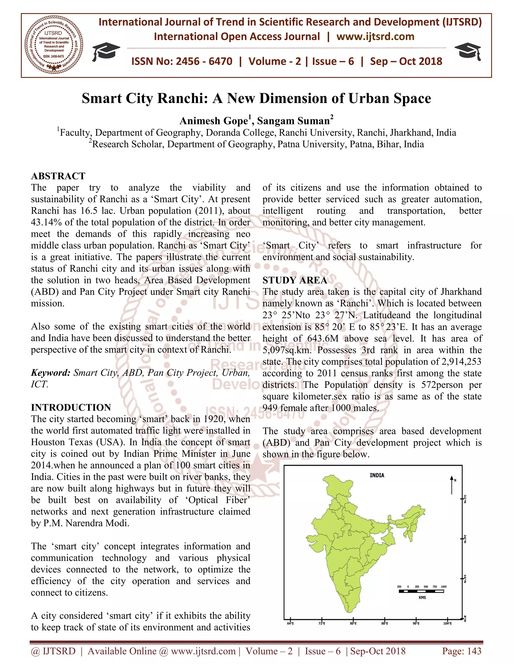 Smart City Ranchi A New Dimension of Urban Space | PDF