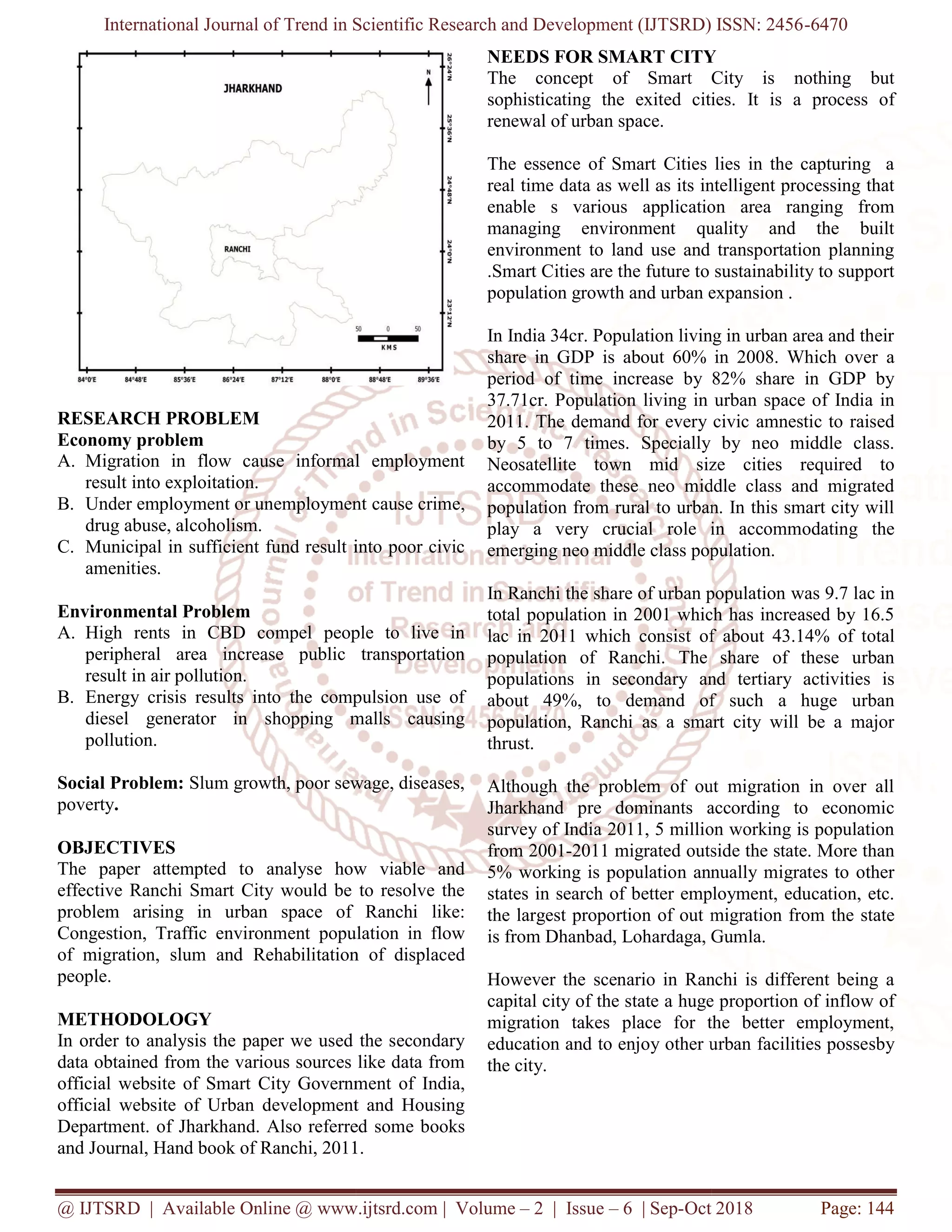 Smart City Ranchi A New Dimension of Urban Space | PDF