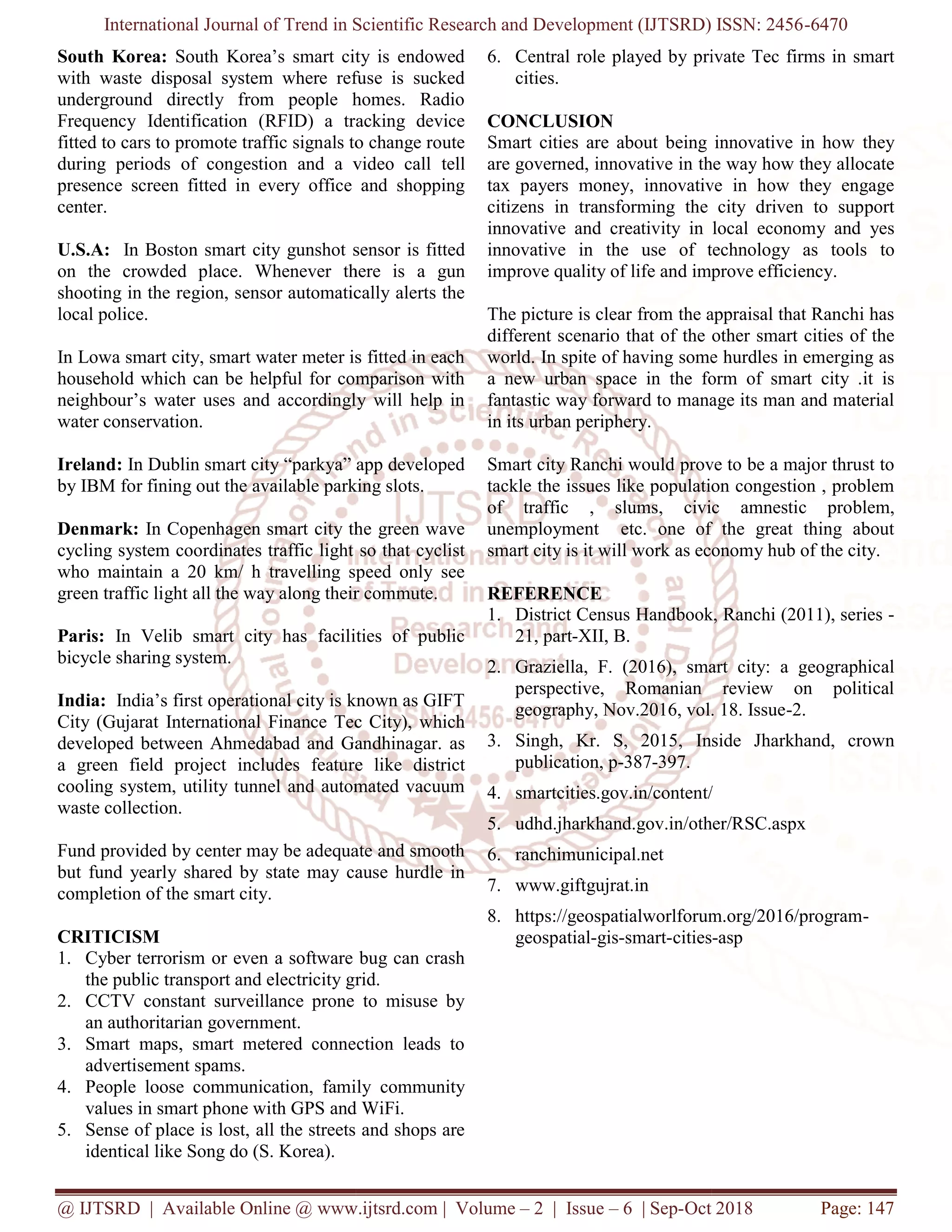 Smart City Ranchi A New Dimension of Urban Space | PDF