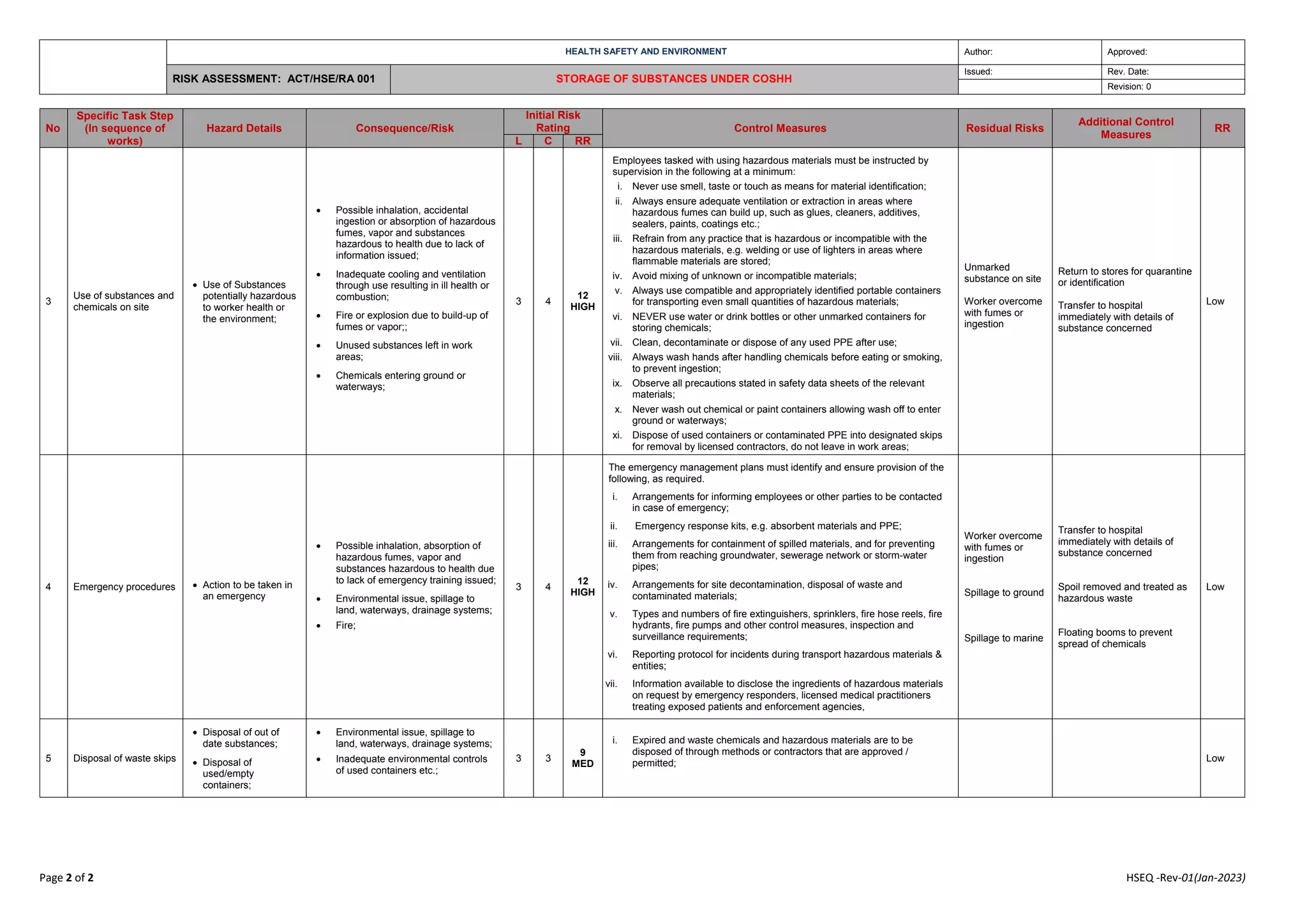 26 Storage of Substances under CoSHH Risk Assessment Templates.docx