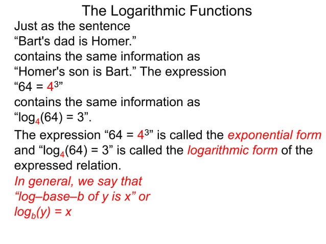 26 the logarithm functions x | PPT