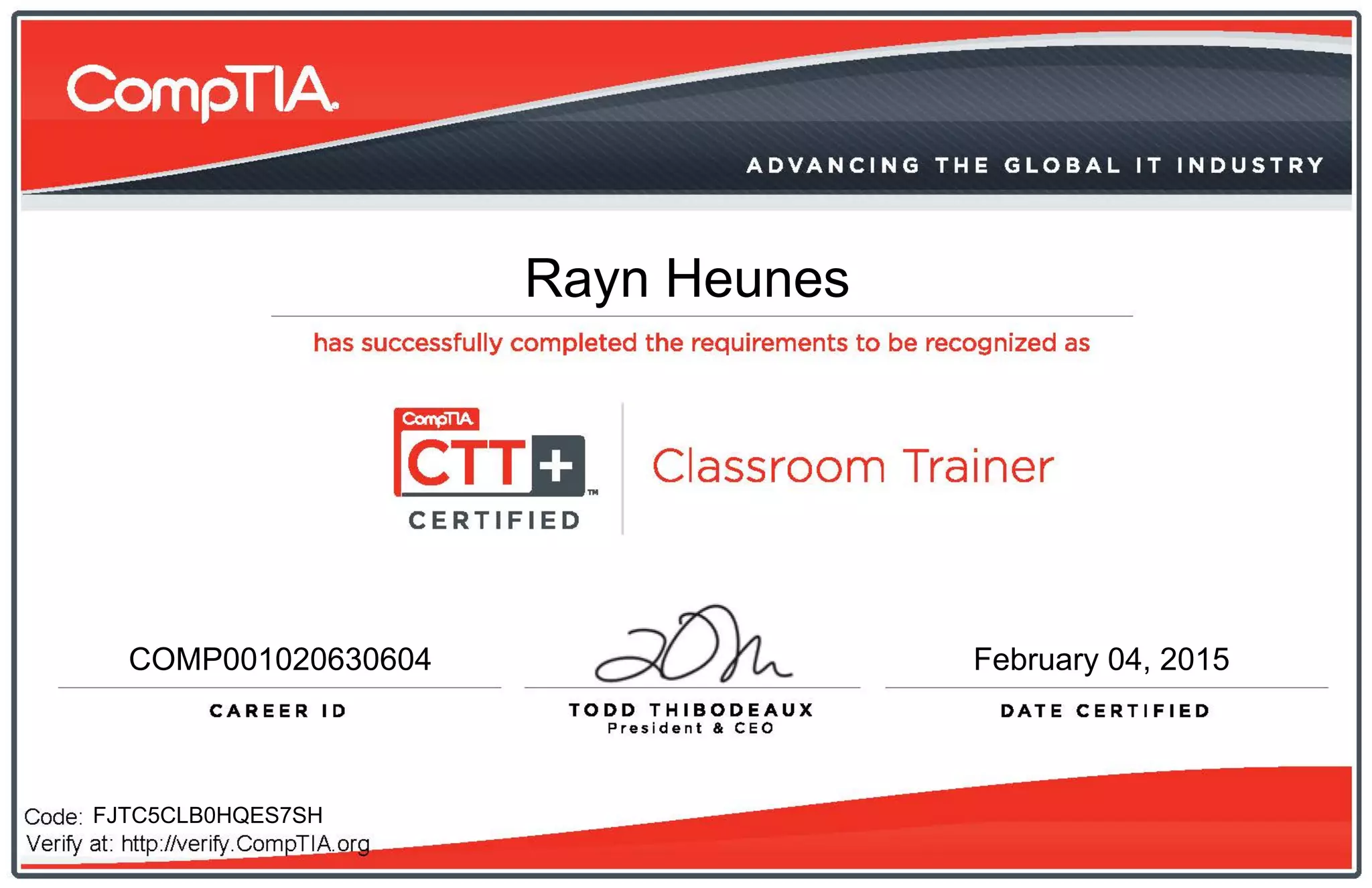 Comp tia ctt+ classroom trainer certificate | PDF