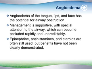 Anaphylaxis, acute allergic reactions, and angioedema | PPTX