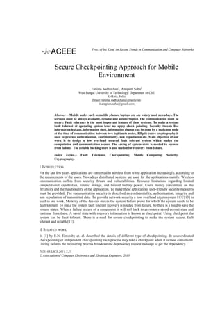 Secure Checkpointing Approach for Mobile Environment | PDF