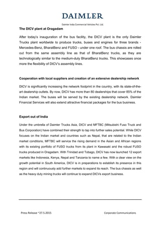 DICV inaugurates bus manufacturing plant and reveals a range of new ...