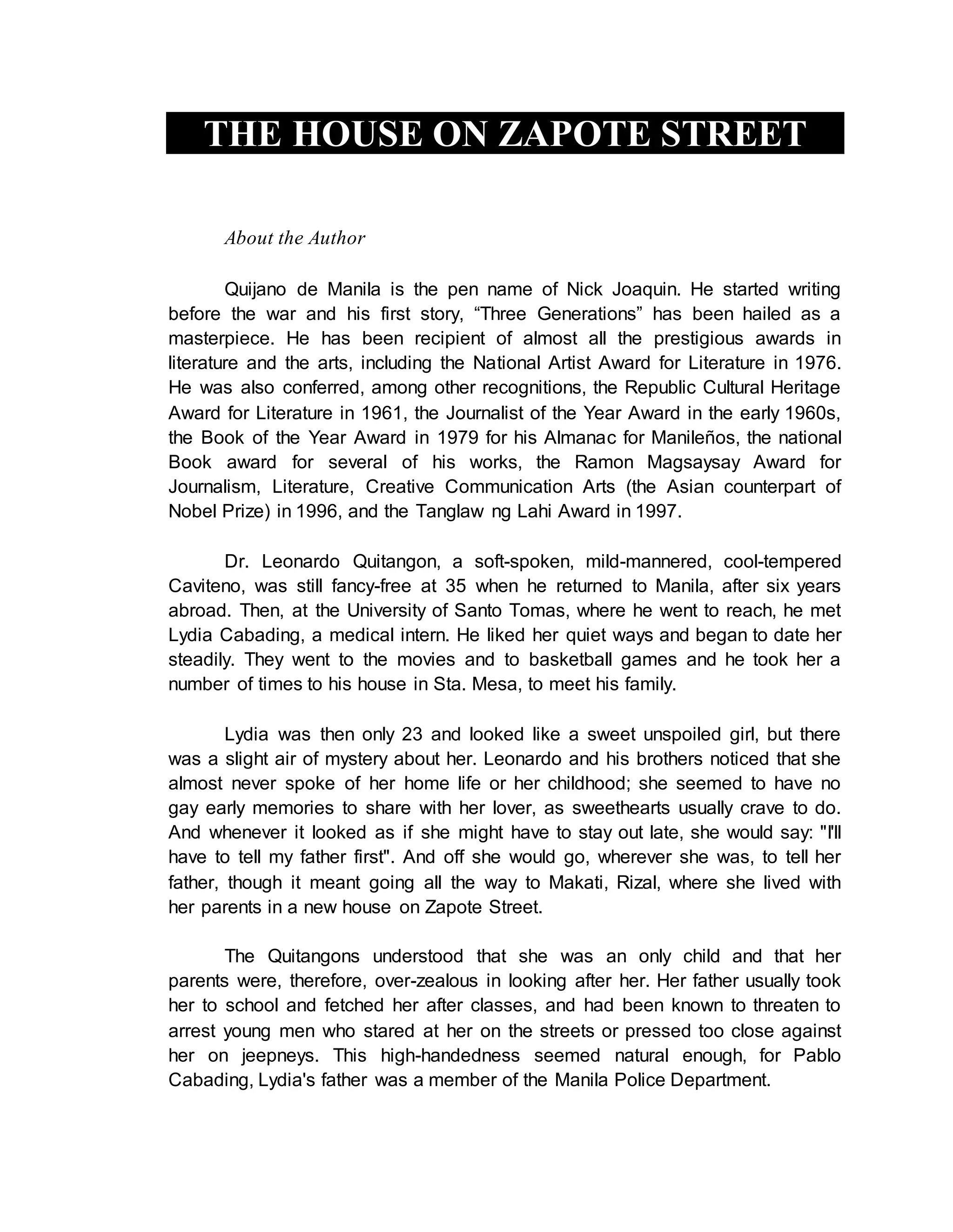 The House on Zapote Street | DOCX
