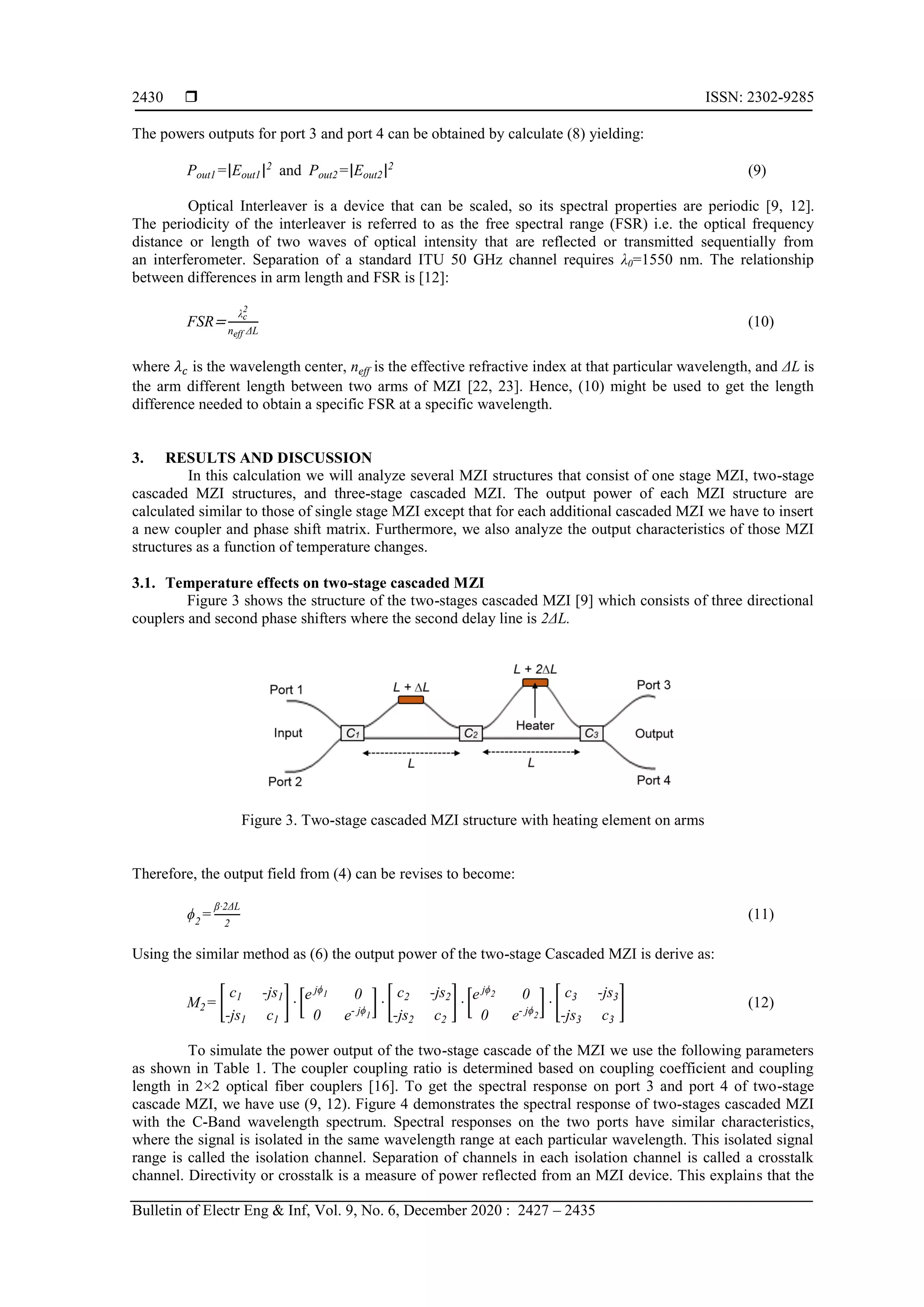 Temperatures effects on cascaded Mach-Zehnder interferometer structures ...