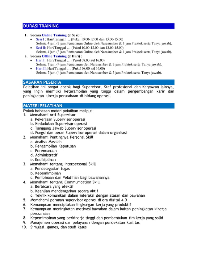 Silabus Training "Operation Supervisory Skills di Era Digital 4.0" | DOCX