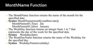 27. mathematical, date and time functions in VB Script | PPT