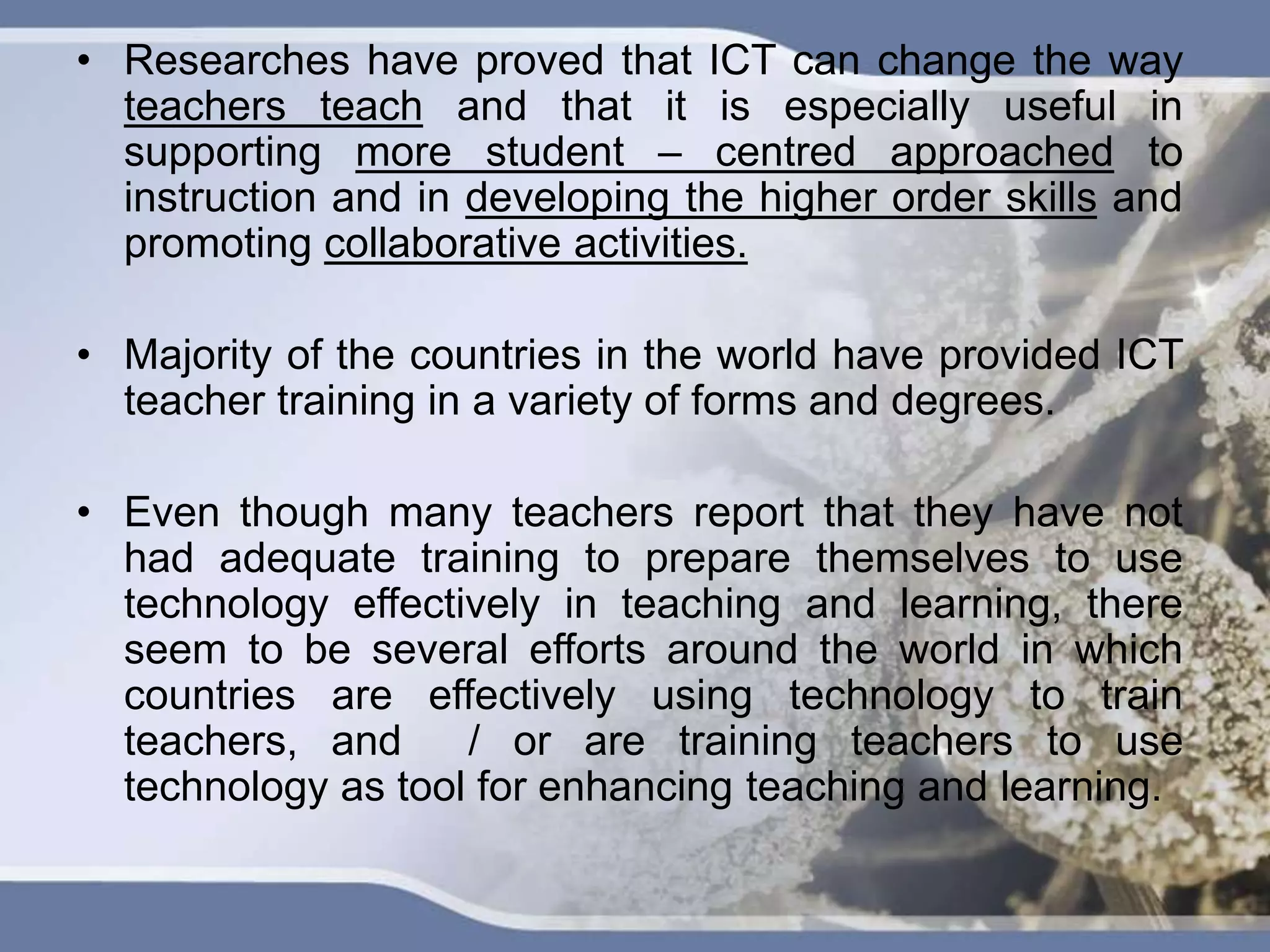 Computers in Education - Integrating ICTs in teacher training | PPSX