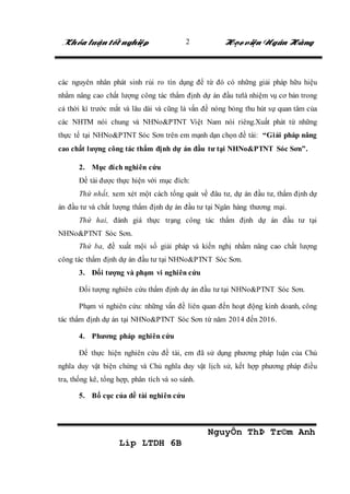 Đề tài: Giải pháp nâng cao chất lượng công tác thẩm định dự án đầu tư tại NHNo&PTNT | DOC