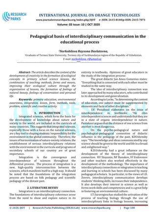 Pedagogical basis of interdisciplinary communication in the educational process | PDF