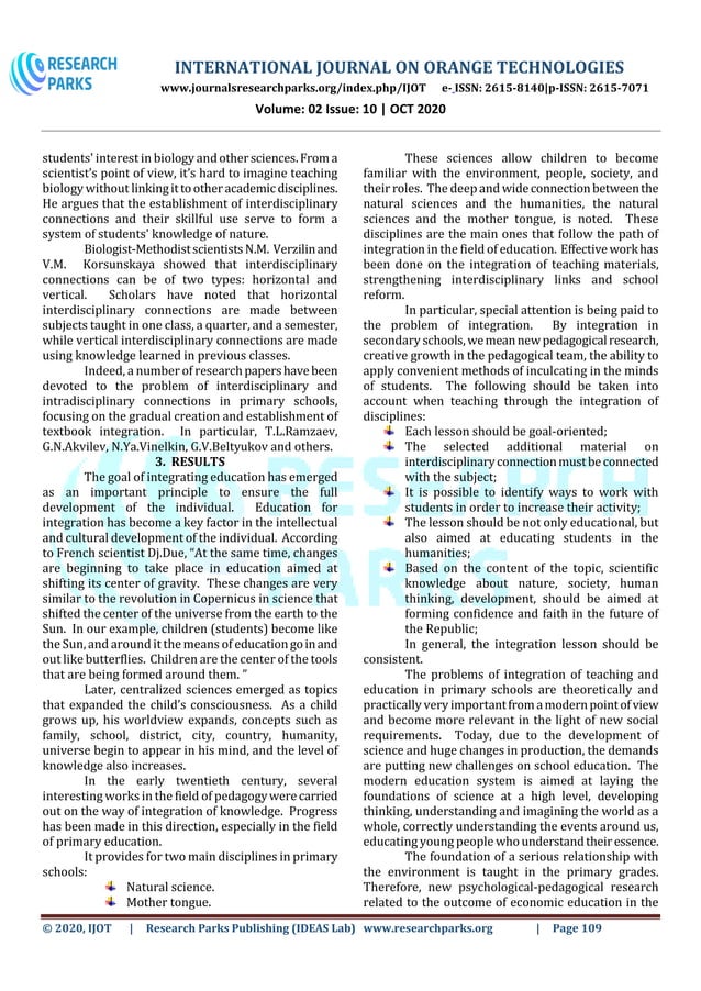 Pedagogical basis of interdisciplinary communication in the educational process | PDF