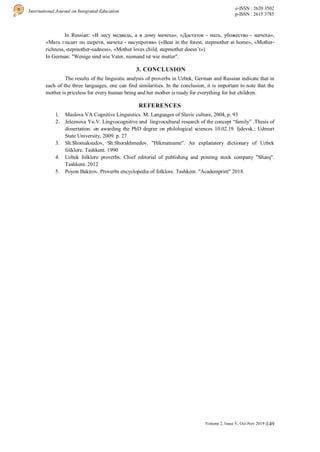 The notion of the concept “mother” in proverbs (on the proverbs in ...