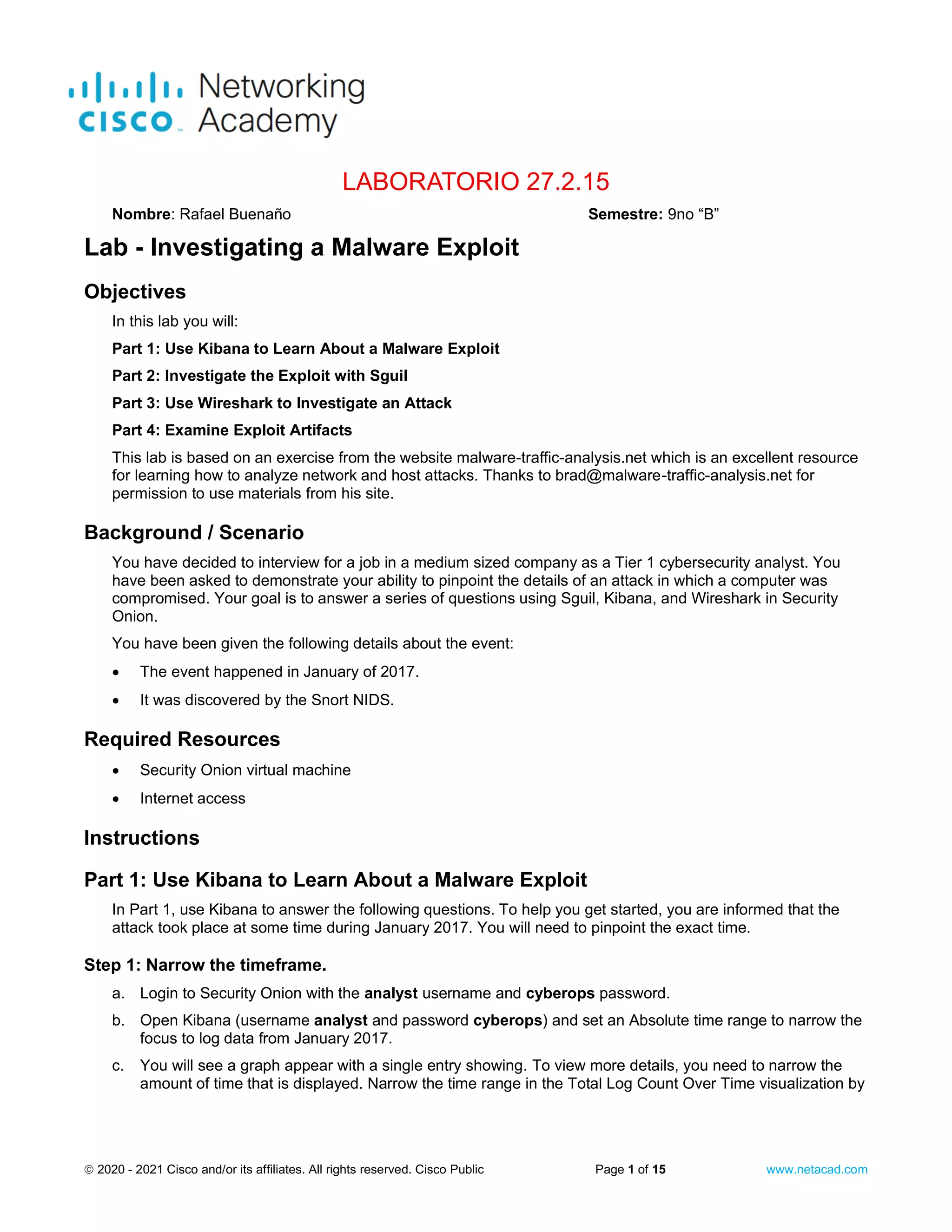 27.2.15 lab investigating a malware exploit | PDF | Web Design and HTML | Internet
