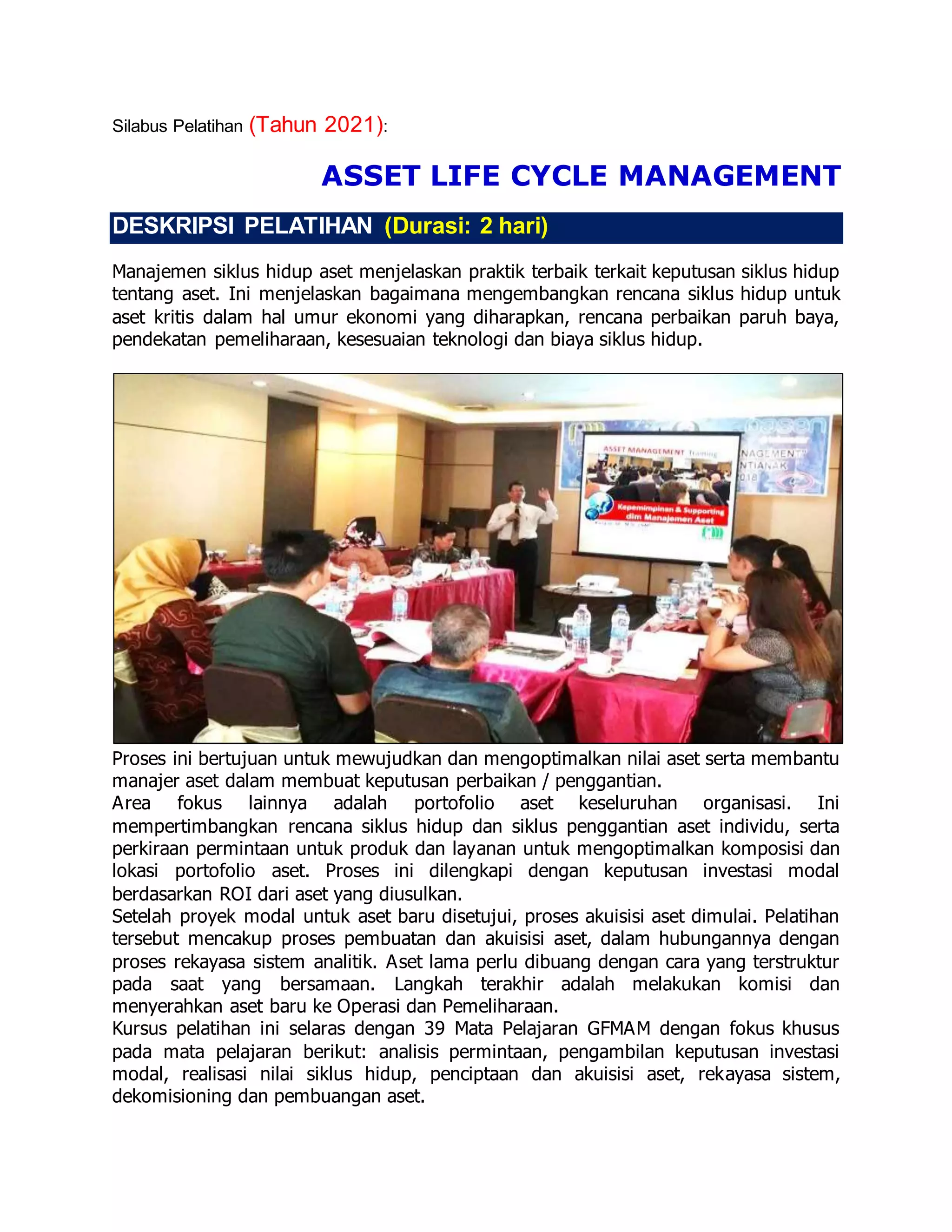 (2021) Silabus Training "ASSET LIFE CYCLE MANAGEMENT" | DOCX
