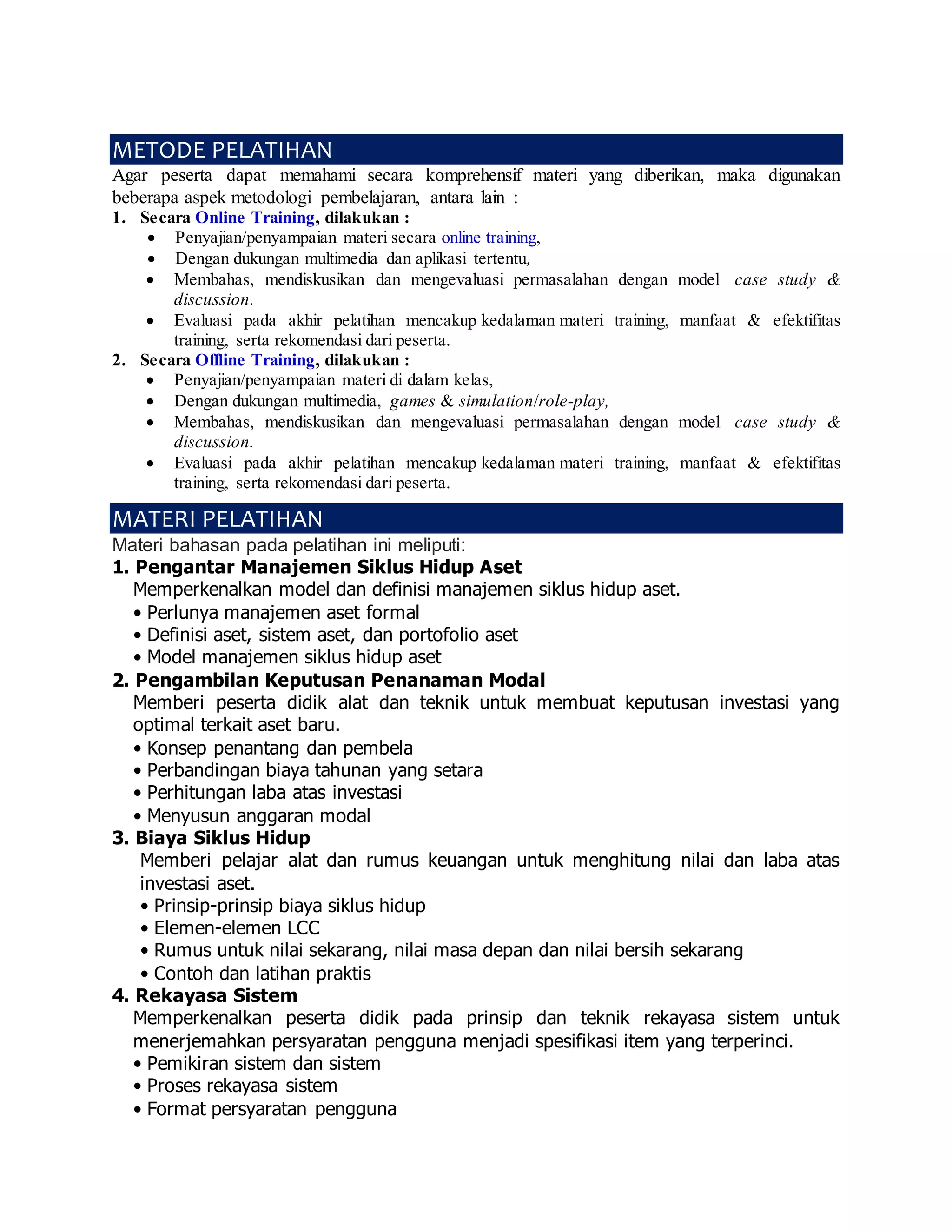 (2021) Silabus Training "ASSET LIFE CYCLE MANAGEMENT" | DOCX
