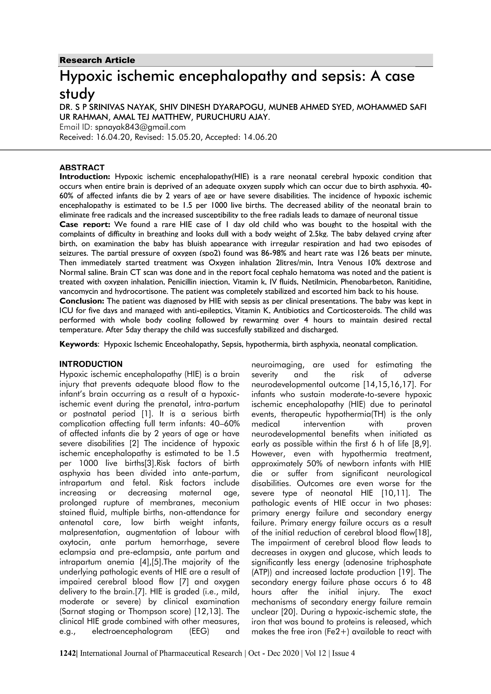 Hypoxic ischemic encephalopathy and sepsis: A case study | PDF
