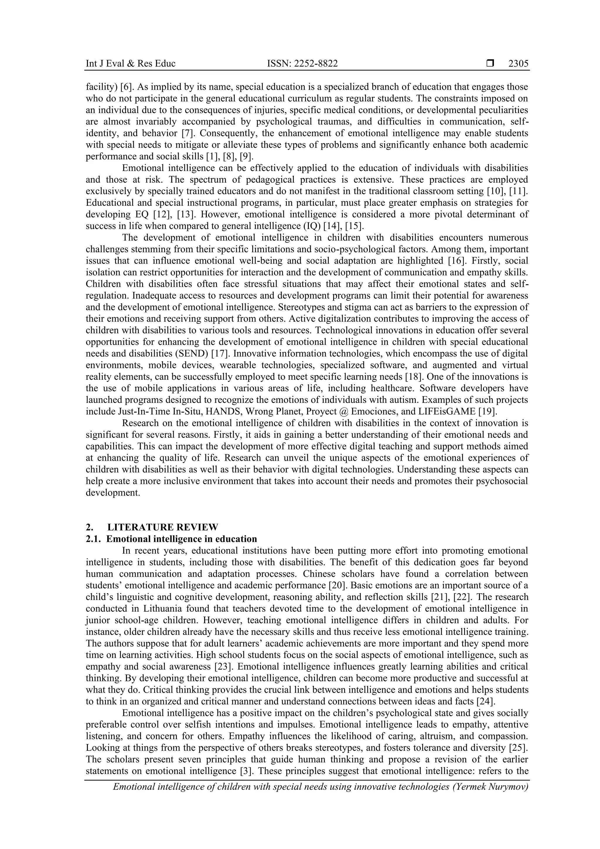 Emotional intelligence of children with special needs using innovative ...