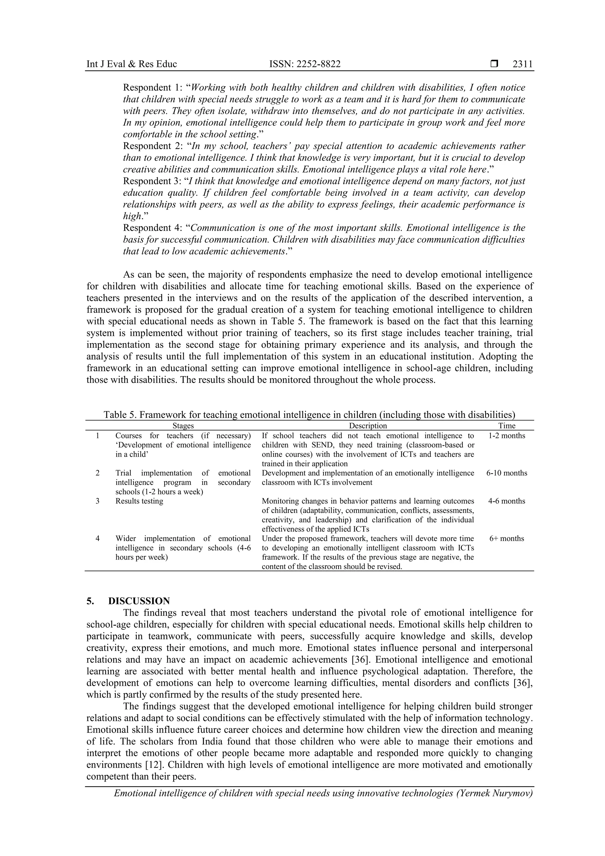 Emotional intelligence of children with special needs using innovative ...
