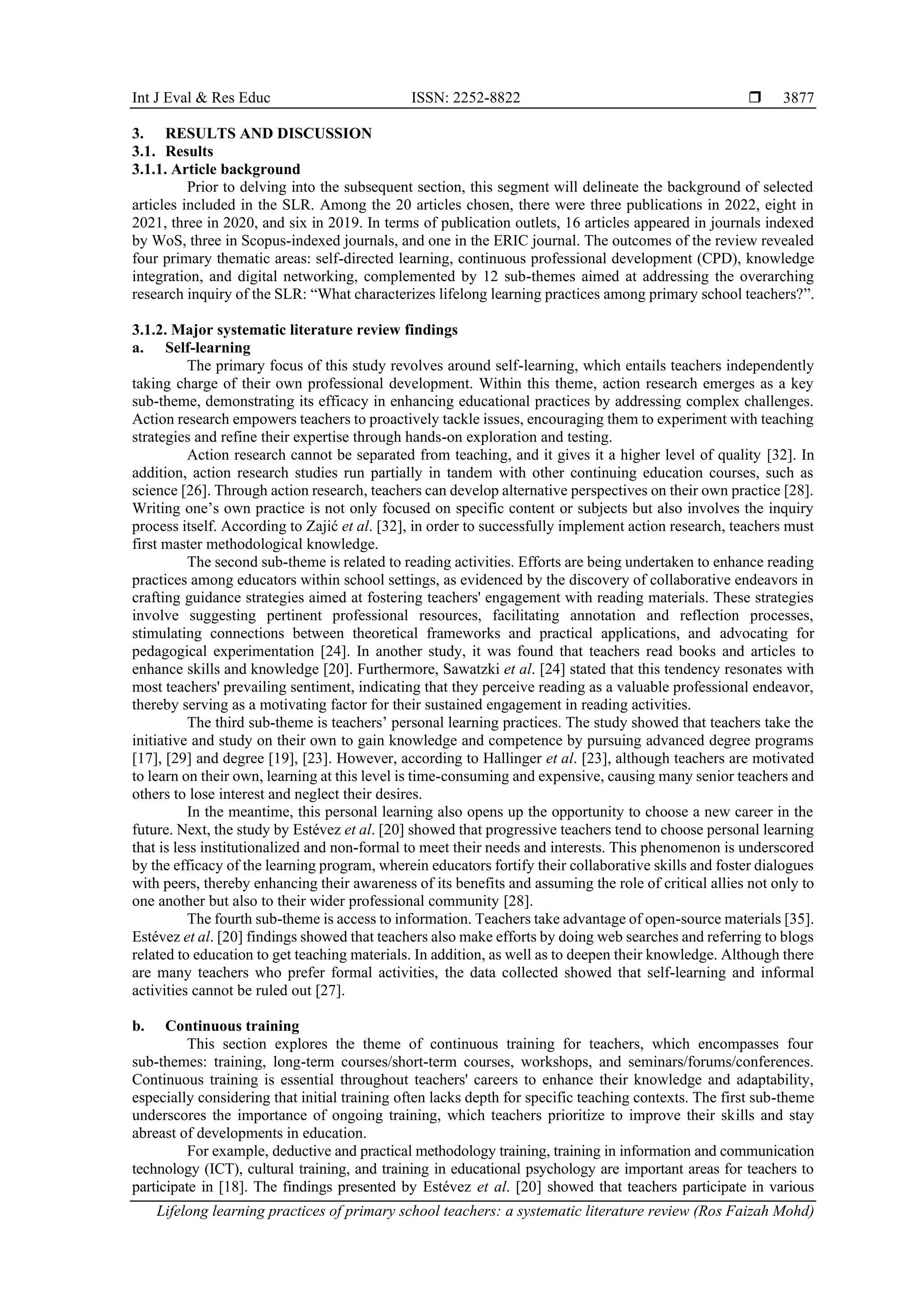 Lifelong learning practices of primary school teachers: a systematic ...