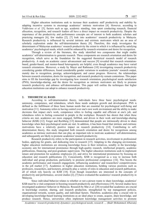 Academics’ research productivity dynamics: psychological needs ...