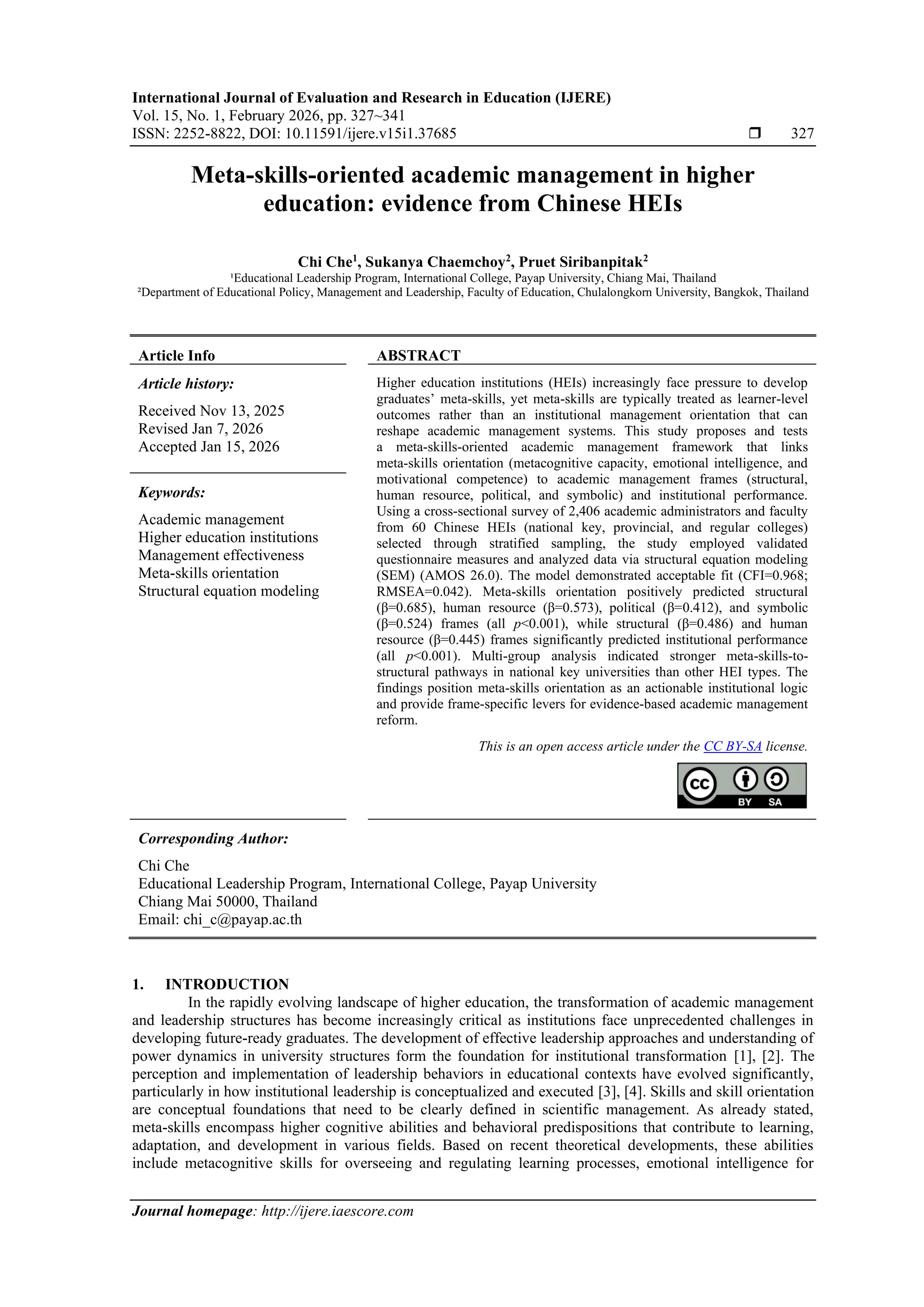 Meta-skills-oriented academic management in higher education: evidence from Chinese HEIs | PDF