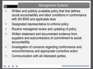 Corporate Social Accountability Management - SA 8000 | PPT