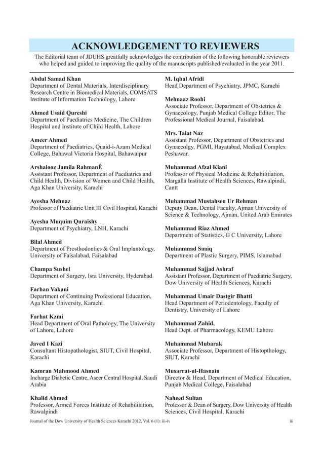 JDUH 2011 reviewers | PDF | Dental Health | Diseases and Conditions