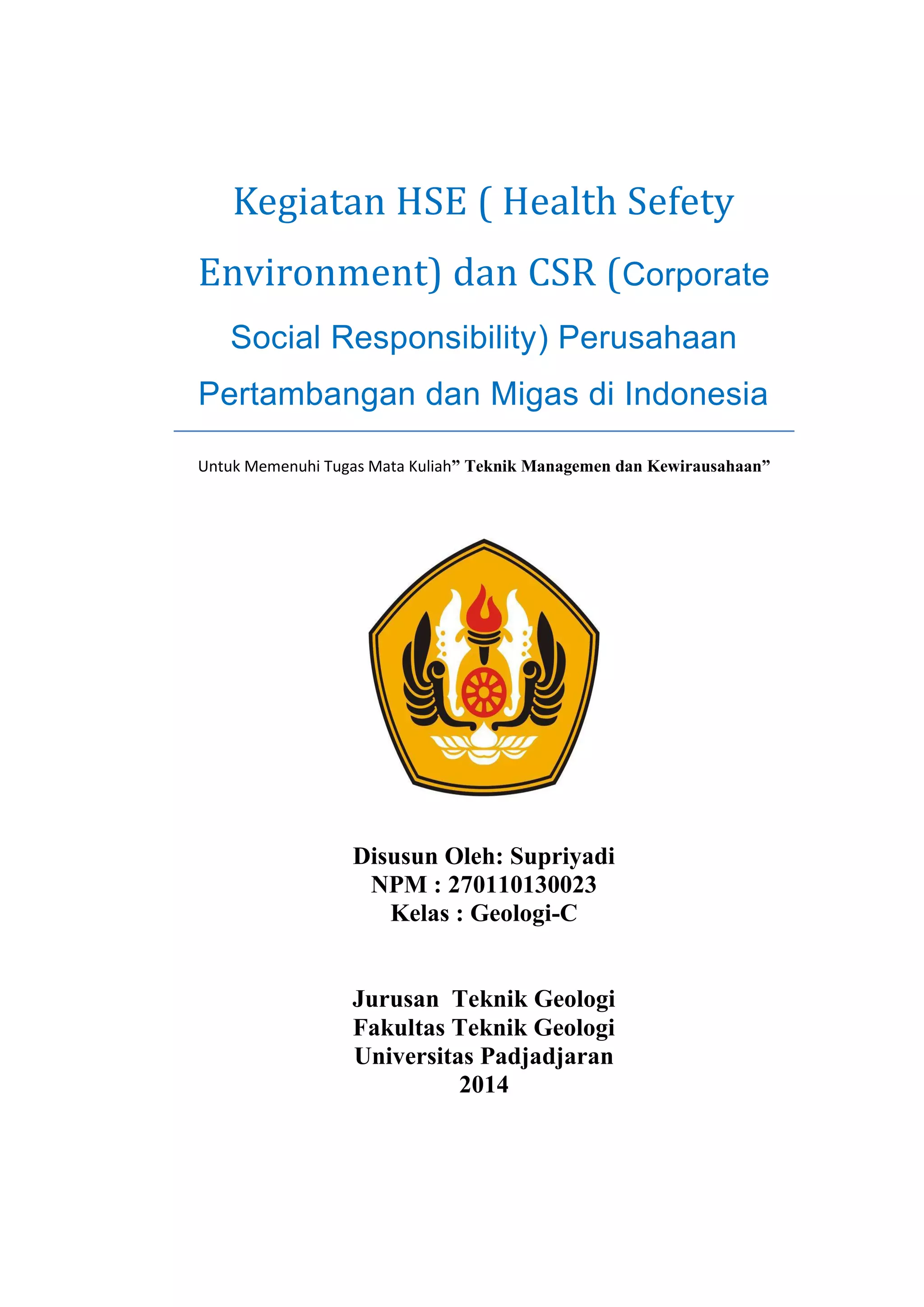 270110130023 supriyadi kegiatan csr dan hse dalam perusahaan dan migas ...