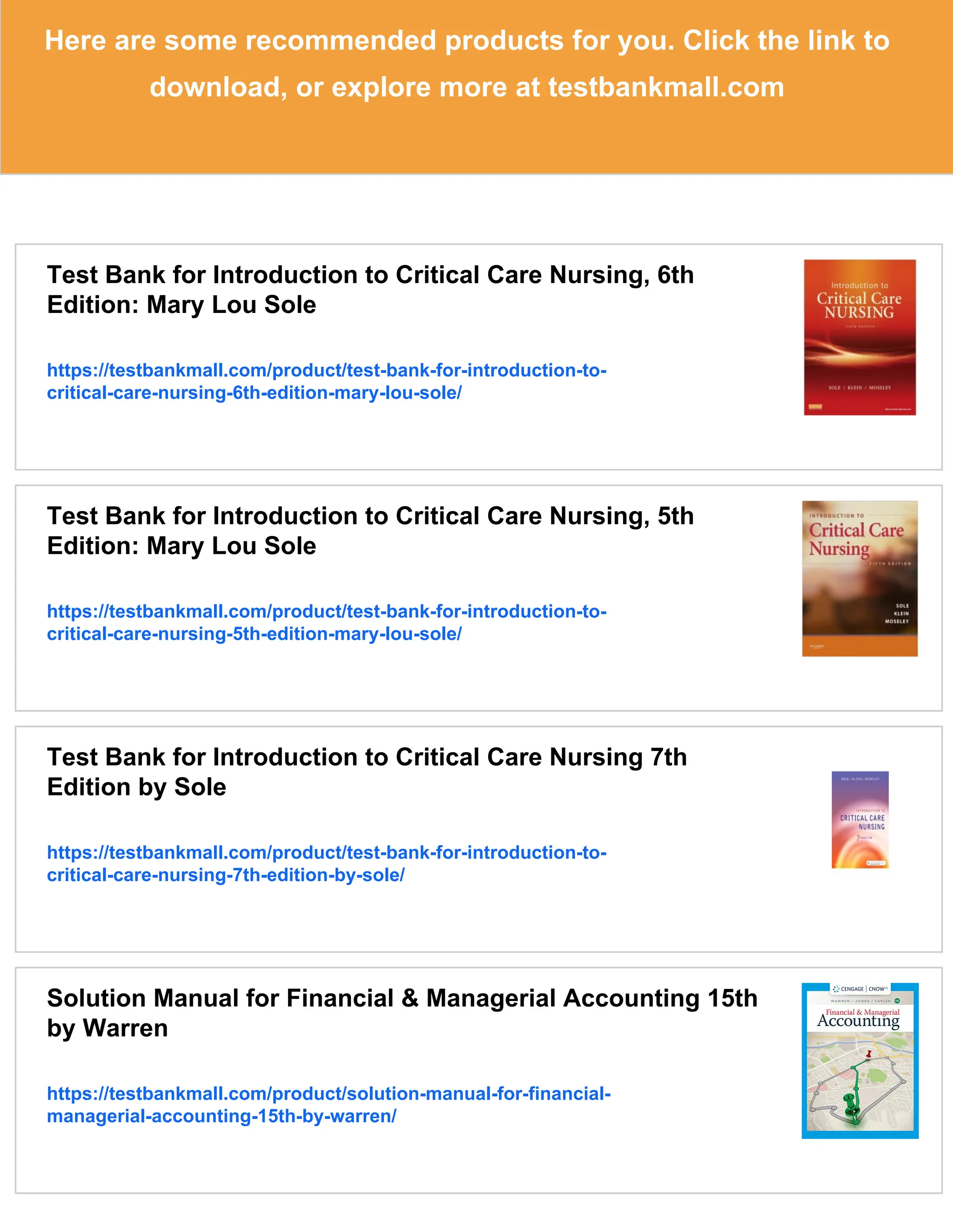 Test Bank for Introduction to Critical Care Nursing, 8th Edition, Mary ...