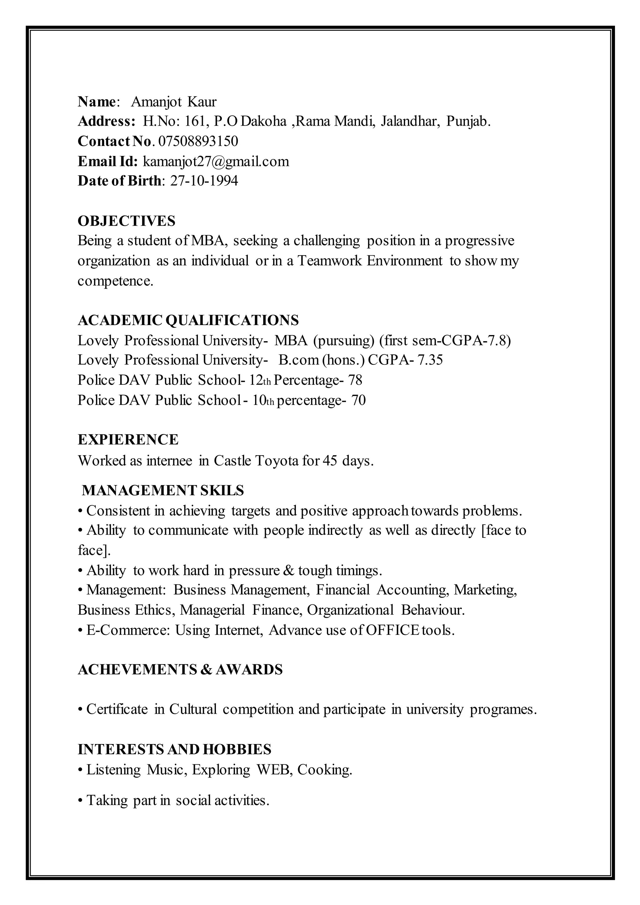 amanjot resume | DOCX