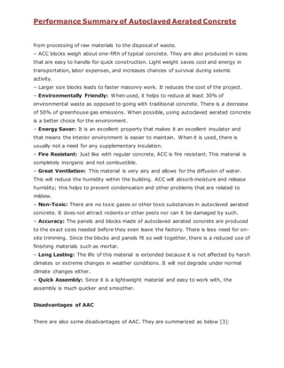 Performance Summary of Autoclaved Aerated Concrete | DOCX