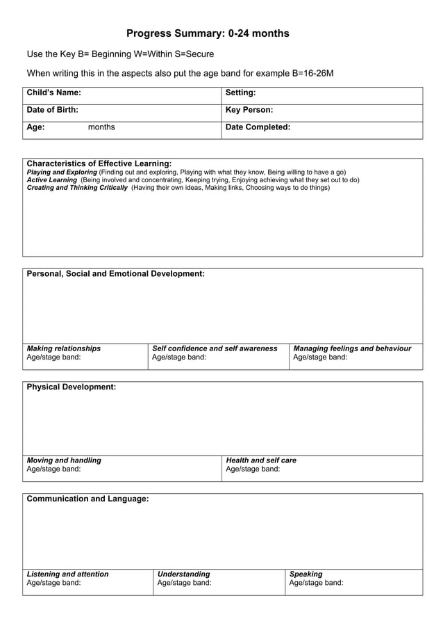 Progress summary-0-24-months | DOC | Parenting | Family and Relationships