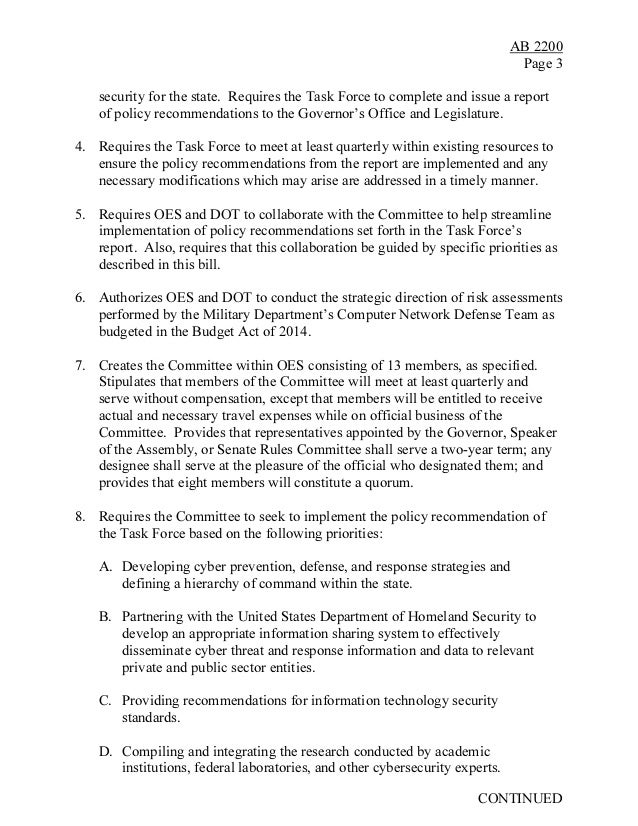 California Cyber Security Task Force - Status August 2014