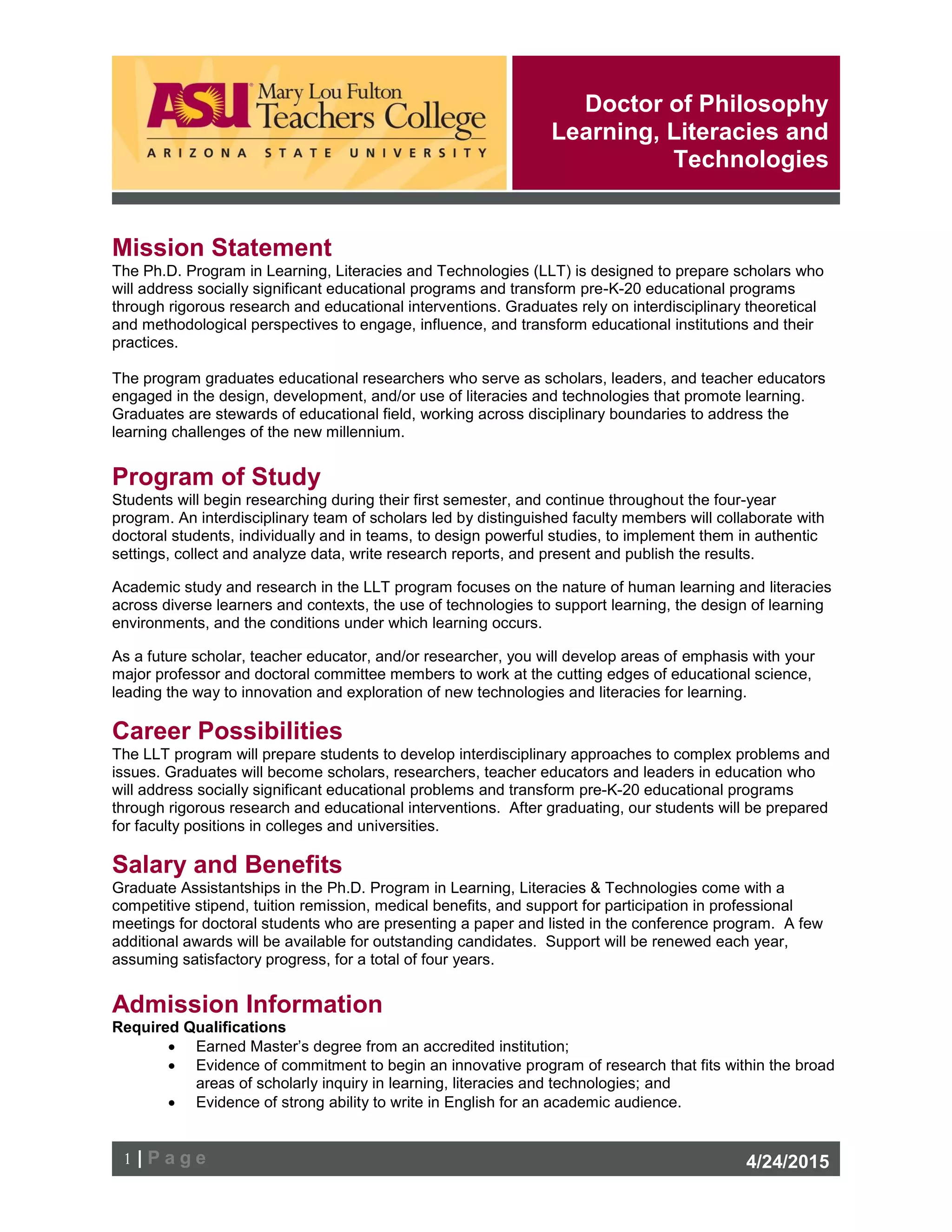 PhD-LLT-Program-Guide-27Apr2015 | PDF