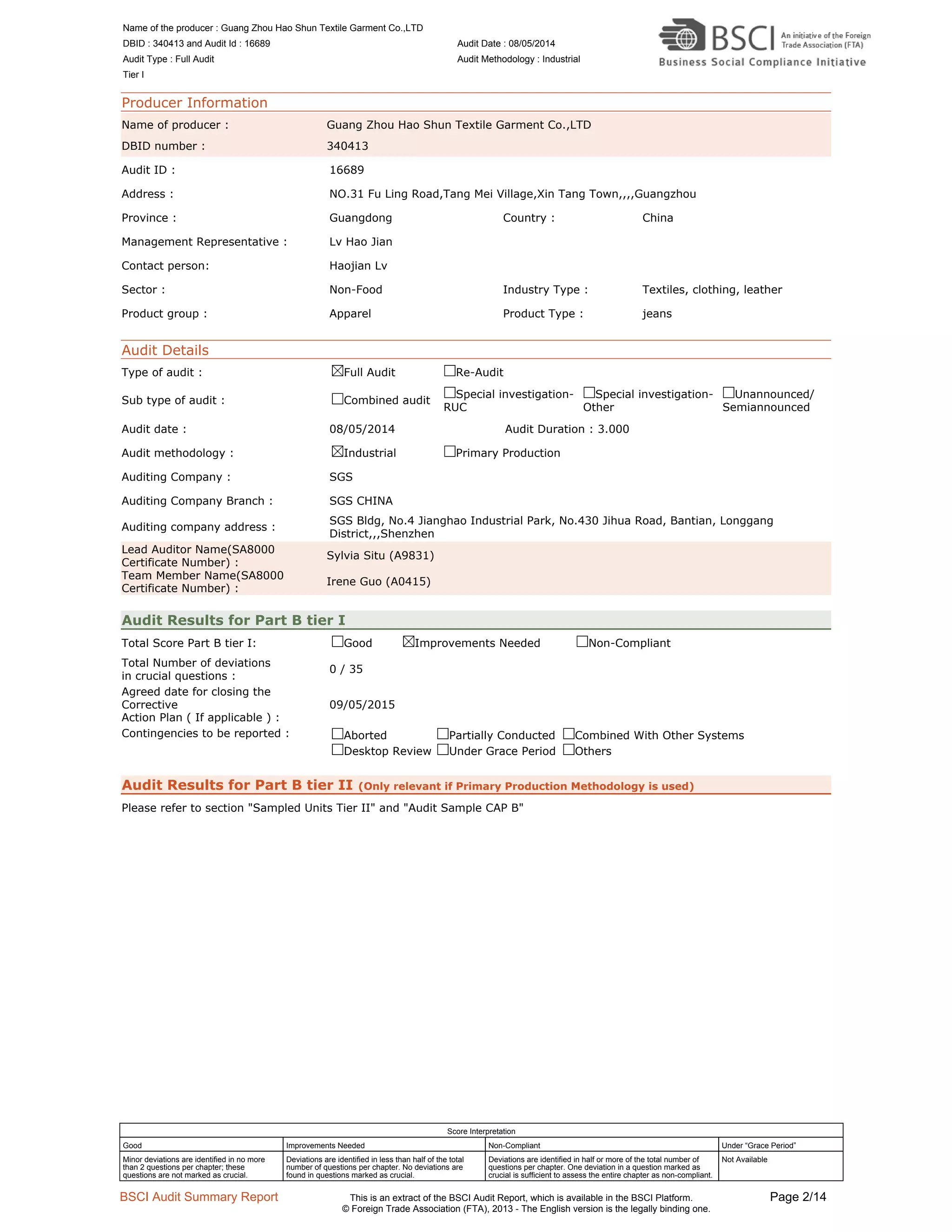BSCI Audit Report Haoshun | PDF