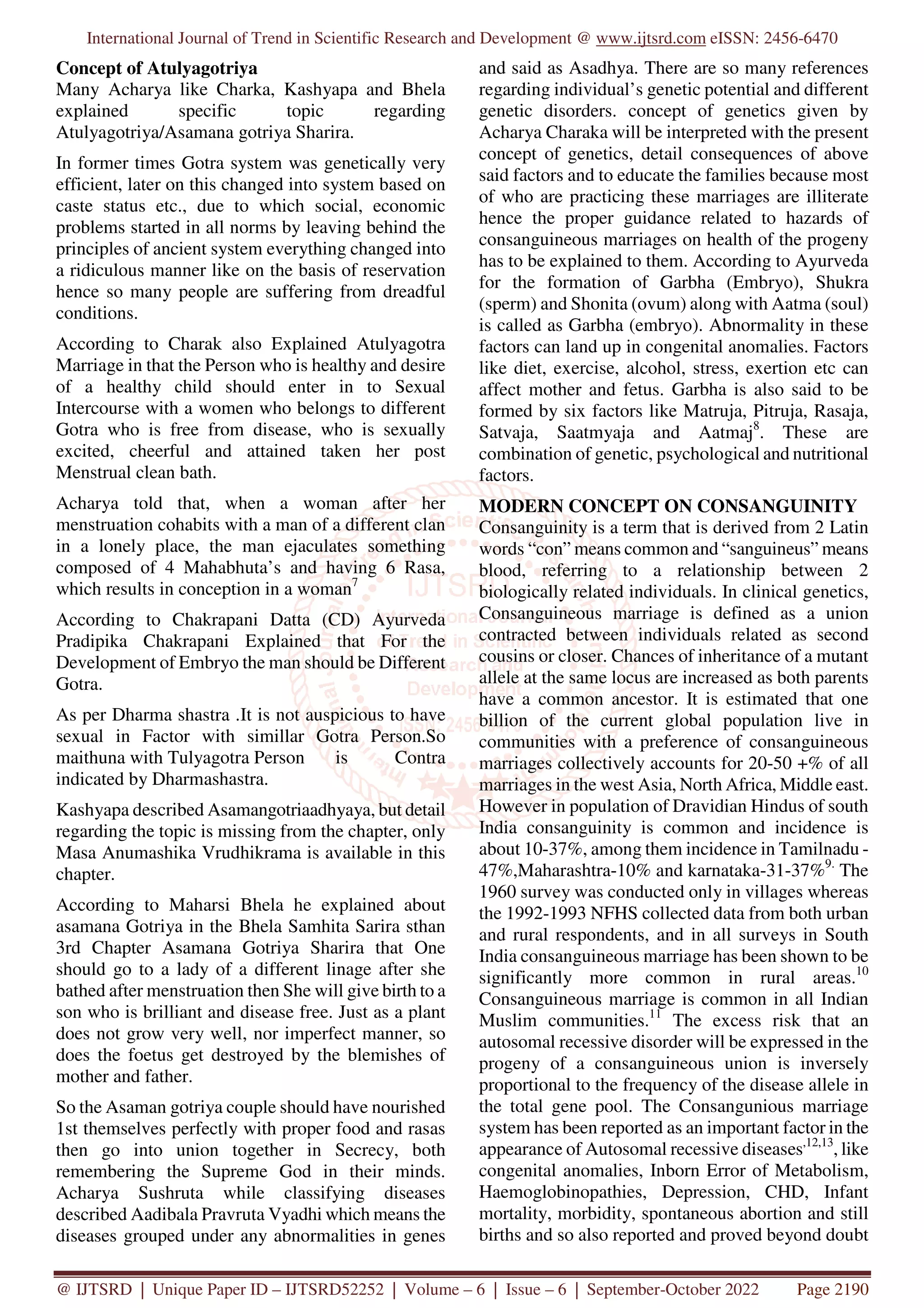 Consanguinity Tulyagotriya Vivaha Impact on Child Health A Review ...