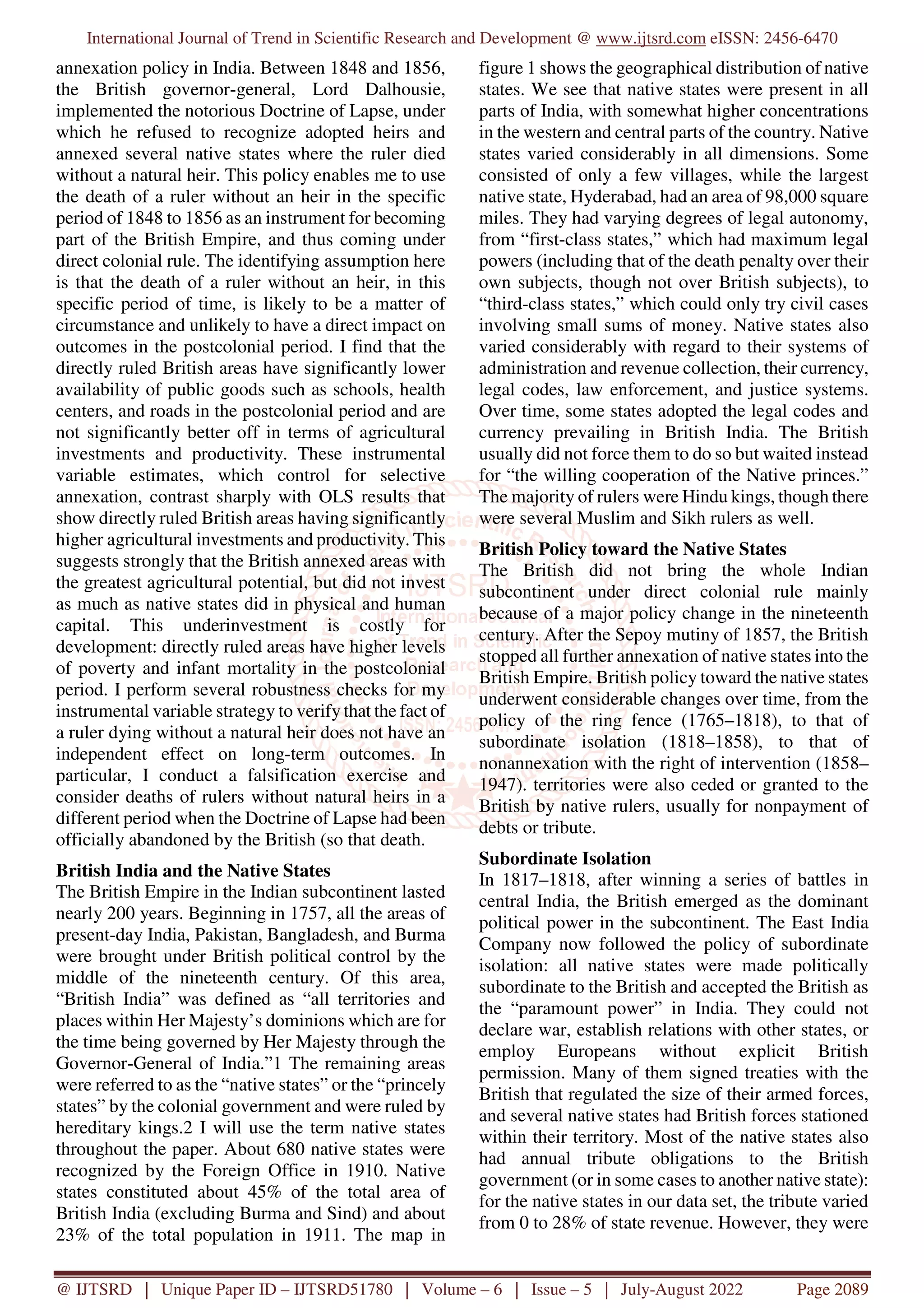 Direct Versus Indirect Colonial Rule in India Long Term Consequences ...