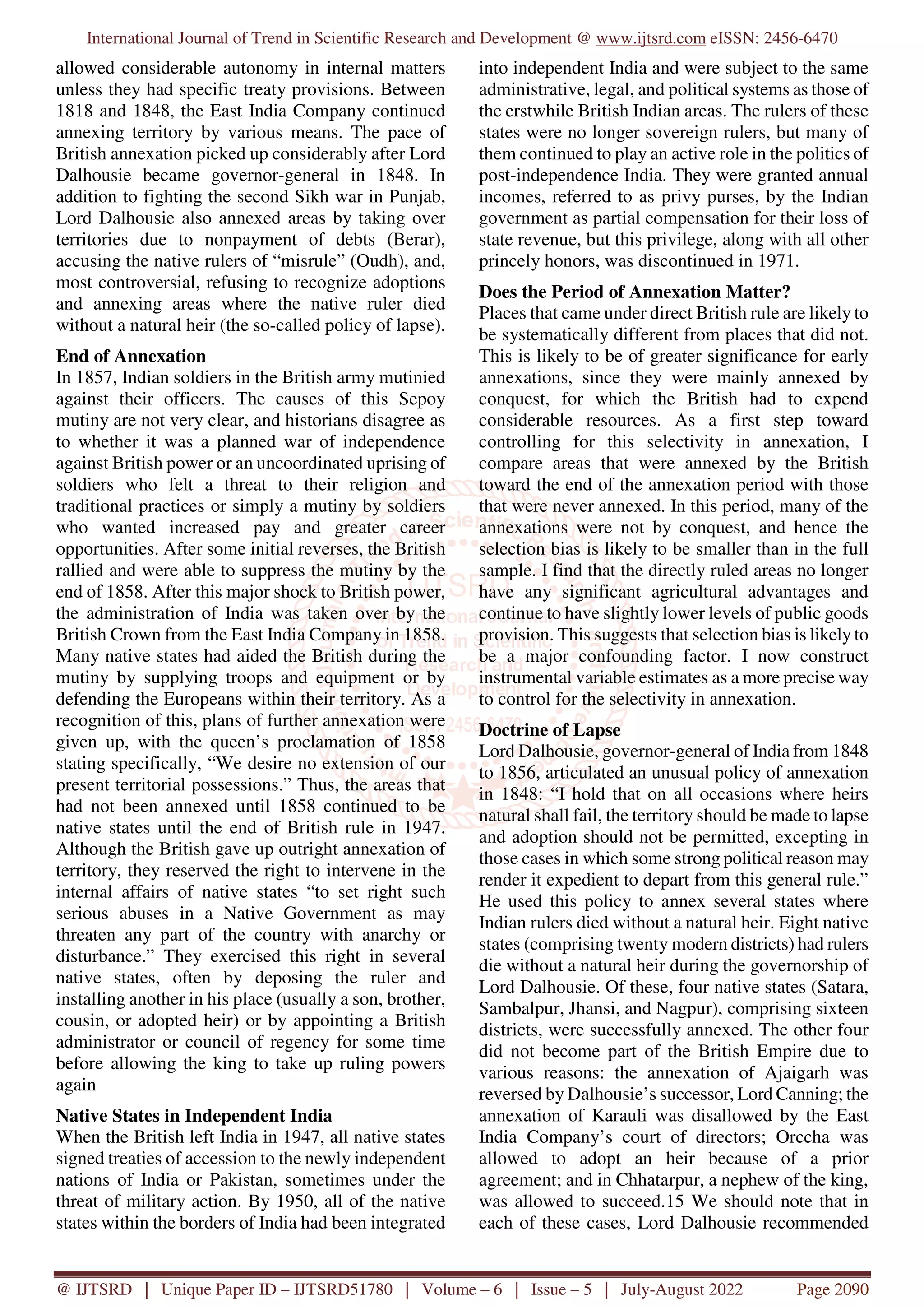 Direct Versus Indirect Colonial Rule in India Long Term Consequences ...